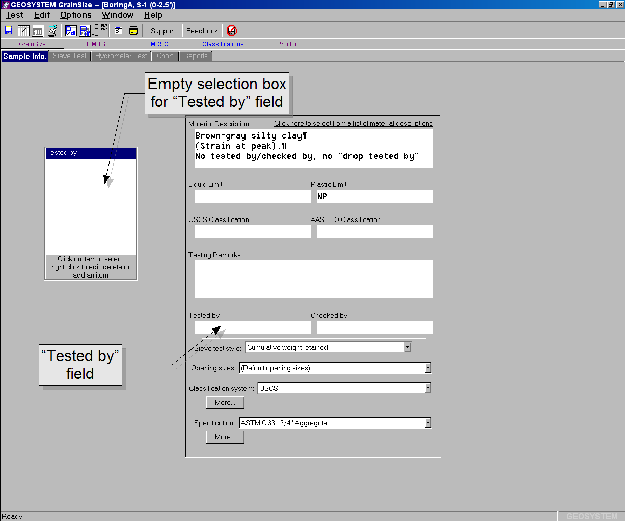 Sample Info Selection Lists
